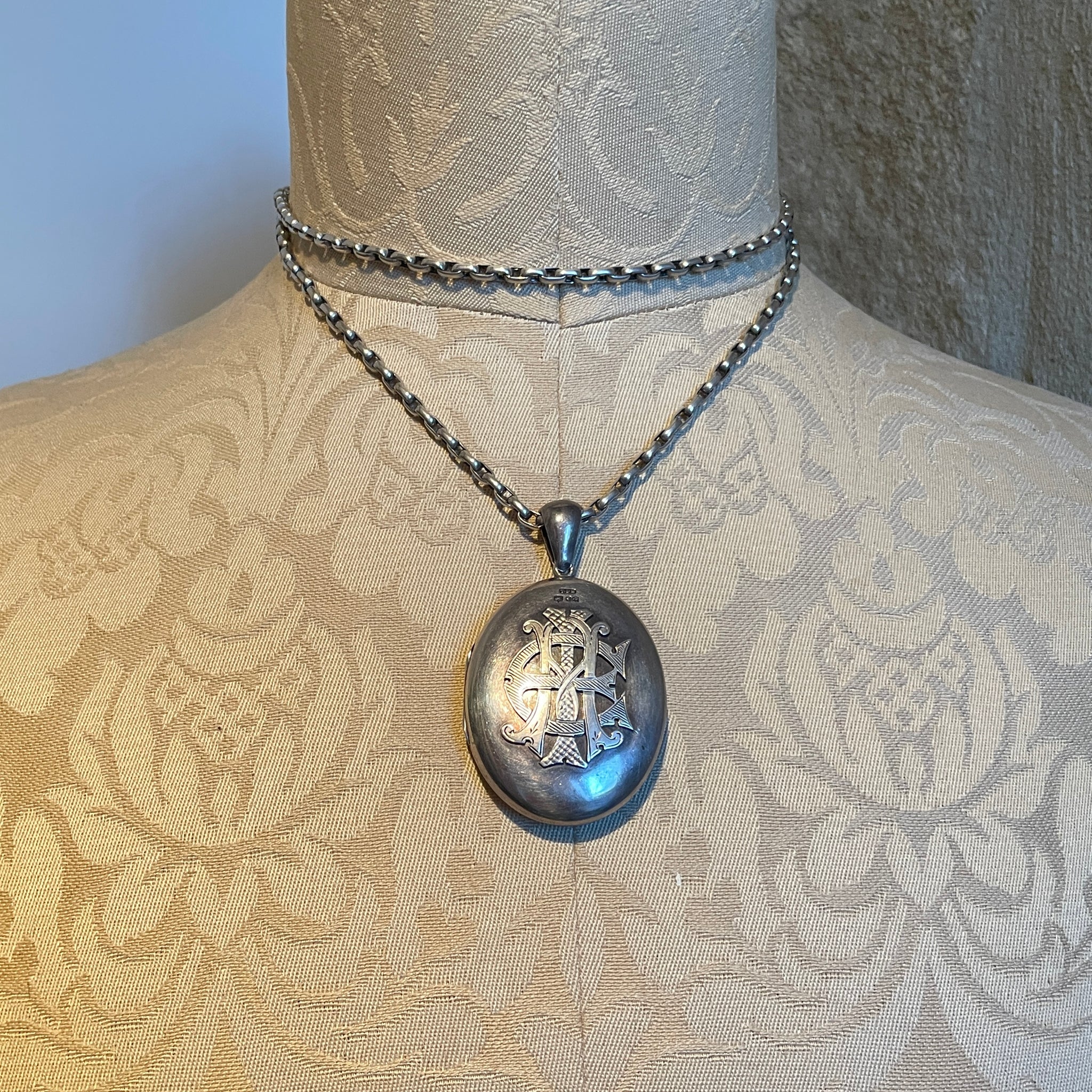 Victorian, Large Sterling Silver Locket, With Hand Engraved Monogram,